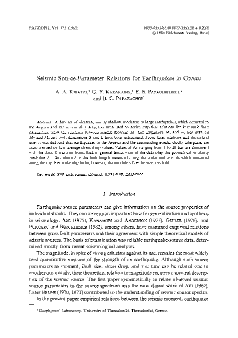 (PDF) Seismic source-parameter relations for earthquakes in Greece