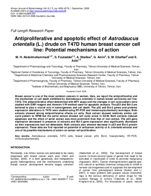 (PDF) Antiproliferative and apoptotic effect of Astrodaucus orientalis ...