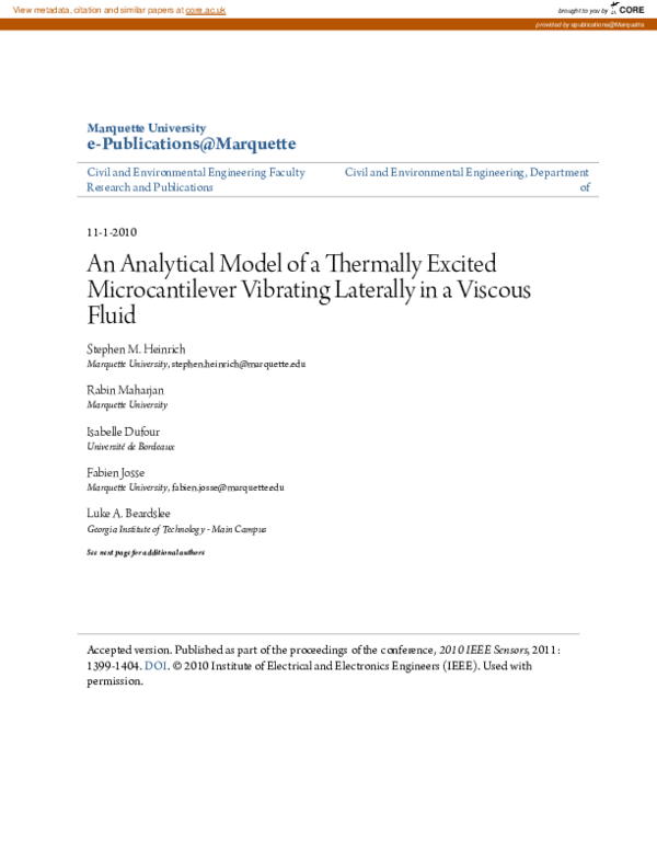 (PDF) An analytical model of a thermally excited microcantilever vibrating laterally in a ...