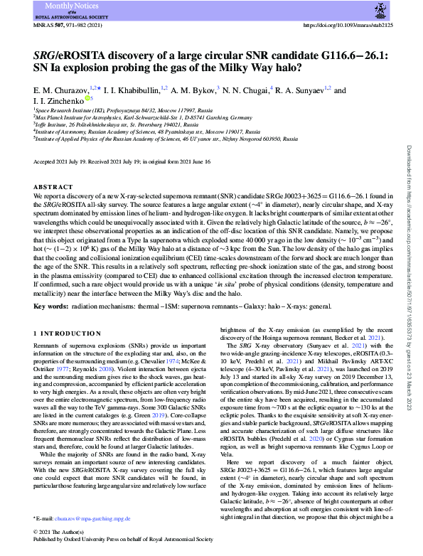 (PDF) SRG/eROSITA discovery of a large circular SNR candidate G116.6−26 ...