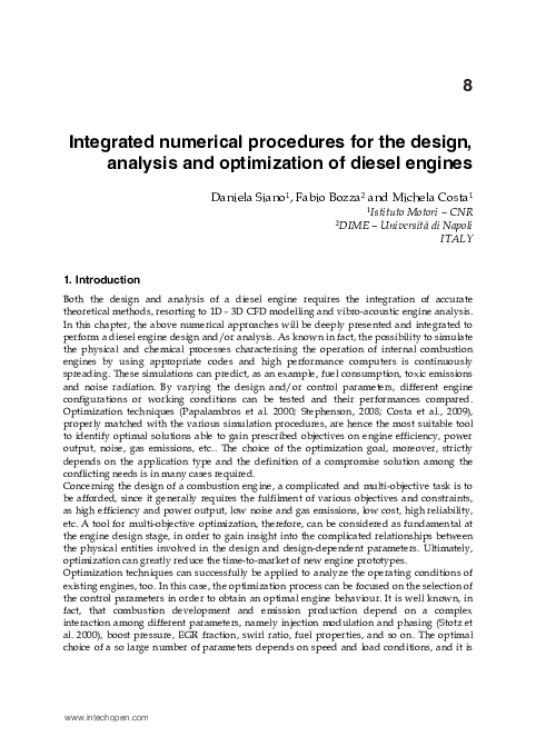 (PDF) Integrated Numerical Procedures for the Design, Analysis and Optimization of Diesel ...