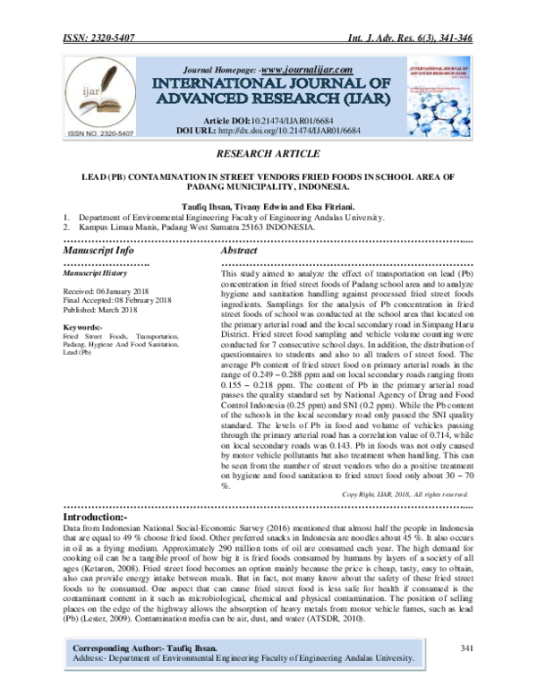 (PDF) Lead (PB) Contamination in Street Vendors Fried Foods in School ...