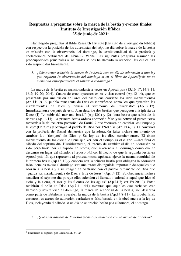 (PDF) Preguntas y respuestas sobre la Marca de la Bestia y Eventos Finales