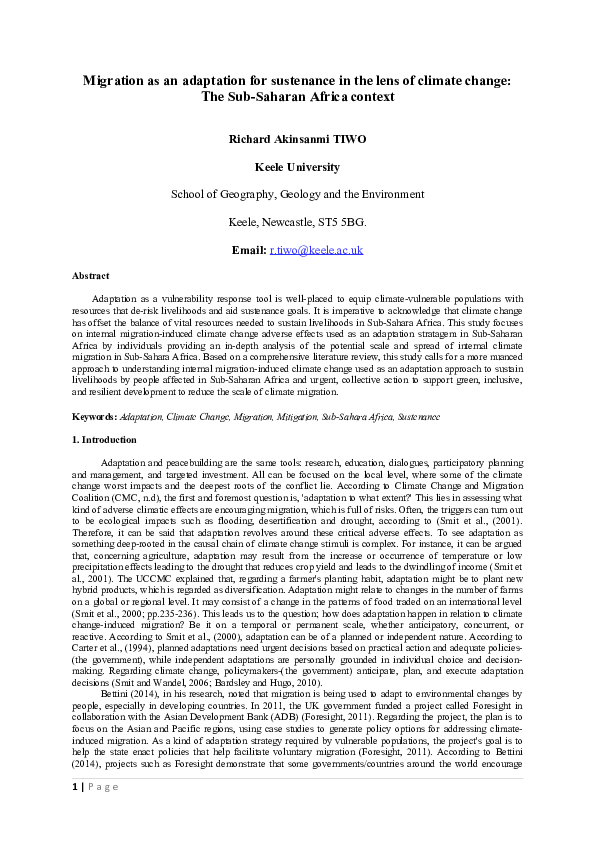 (DOC) Migration as an adaptation for sustenance in the lens of climate ...