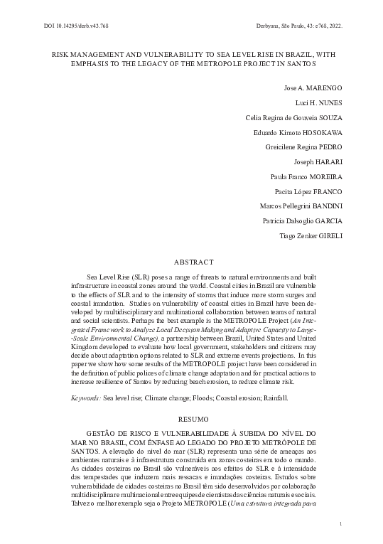 (PDF) Risk management and vulnerability to sea level rise in Brazil ...