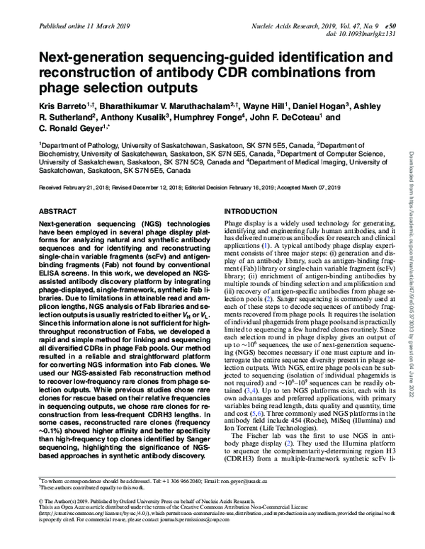 (PDF) Next-generation sequencing-guided identification and reconstruction of antibody CDR ...