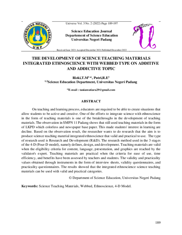 (PDF) The Development of Science Teaching Materials Integrated ...