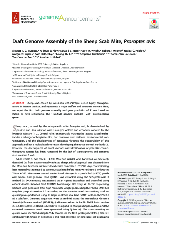 (PDF) Draft Genome Assembly of the Sheep Scab Mite, Psoroptes ovis