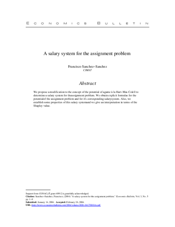(PDF) A salary system for the assignment problem
