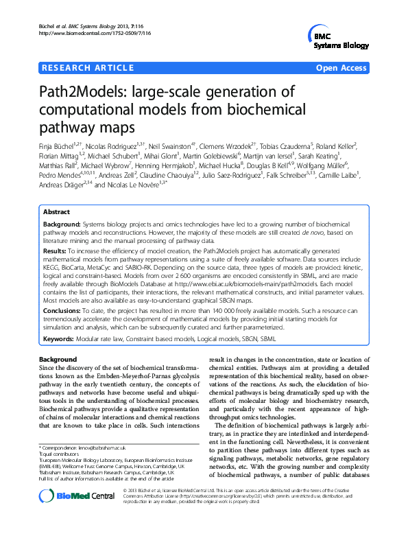 Pdf Path2models Large Scale Generation Of Computational Models From Biochemical Pathway Maps