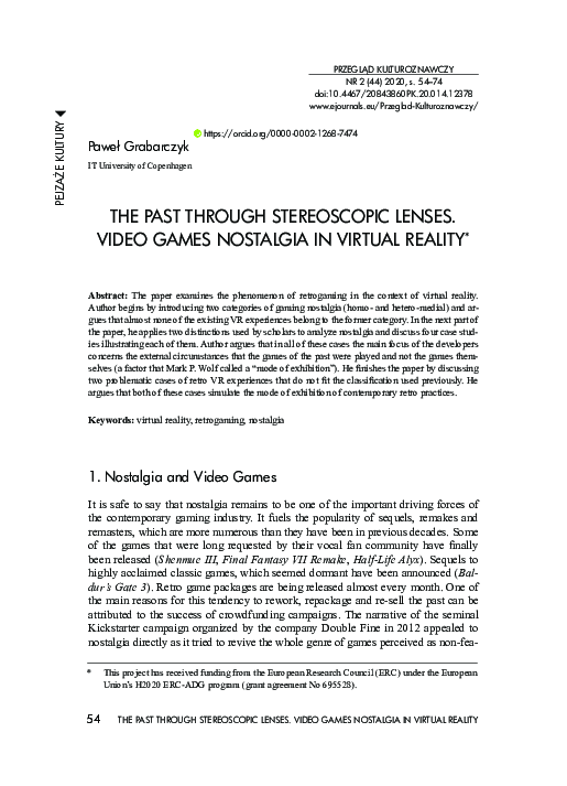 (PDF) The Past through Stereoscopic Lenses. Video Games Nostalgia in ...