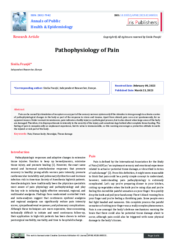 (PDF) Pathophysiology of Pain