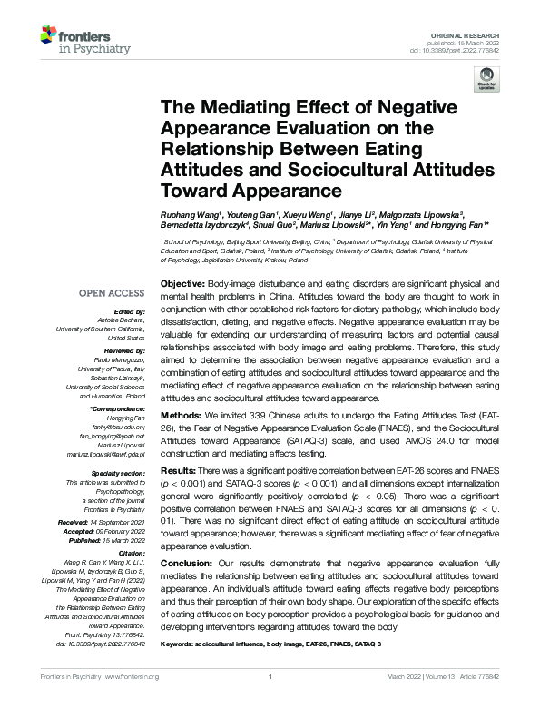 (PDF) The Mediating Effect of Negative Appearance Evaluation on the Relationship Between Eating ...