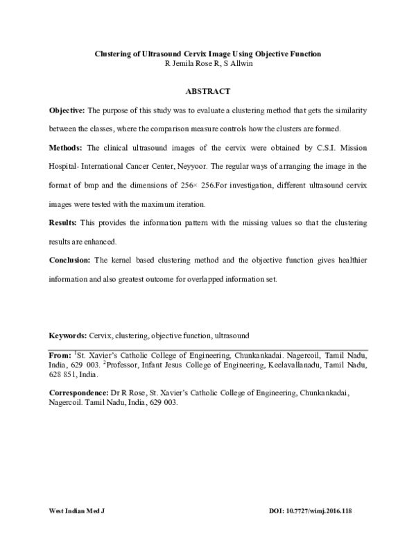 (PDF) Clustering of Ultrasound Cervix Image Using Objective Function