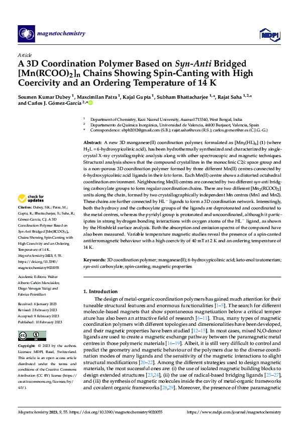 (PDF) A 3D Coordination Polymer Based on Syn-Anti Bridged [Mn(RCOO)2]n ...