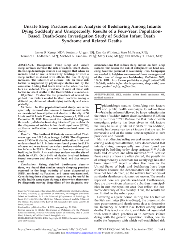 (PDF) Unsafe Sleep Practices and an Analysis of Bedsharing Among ...