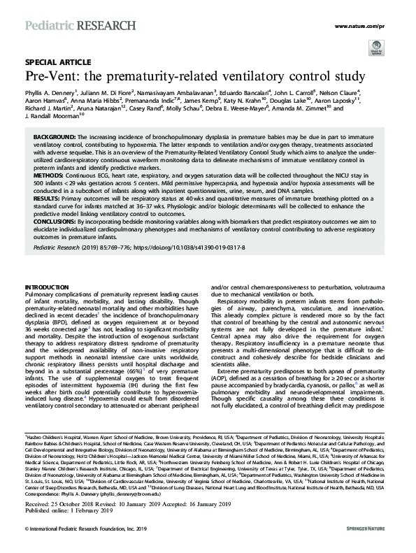 (PDF) Pre-Vent: the prematurity-related ventilatory control study