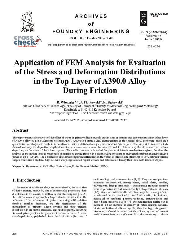 (PDF) Application of FEM Analysis for Evaluation of the Stress and ...