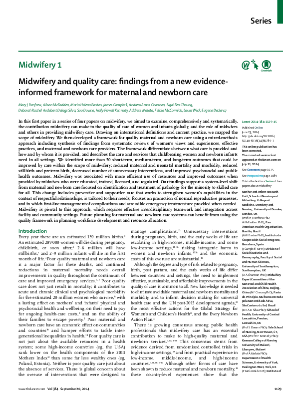 (PDF) Midwifery and quality care: findings from a new evidence-informed ...