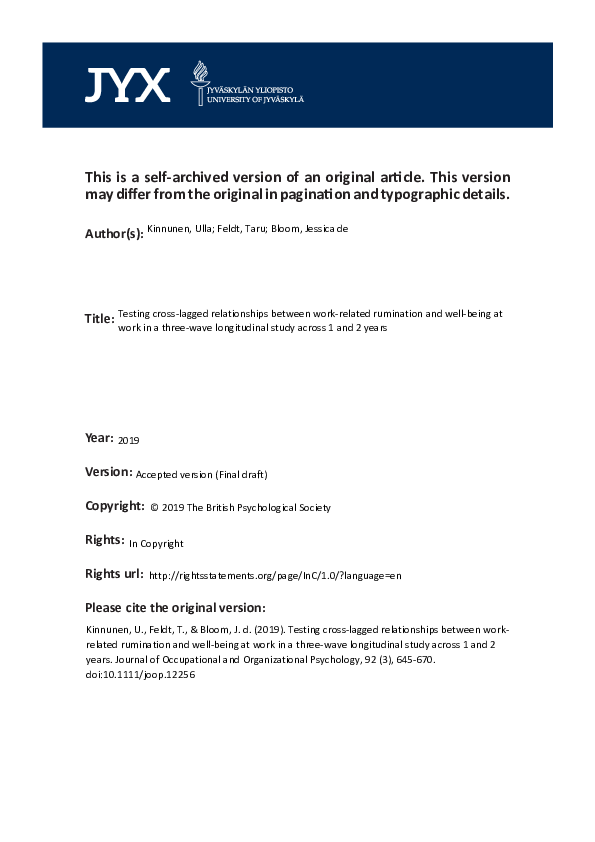 (PDF) Testing cross‐lagged relationships between work‐related ...