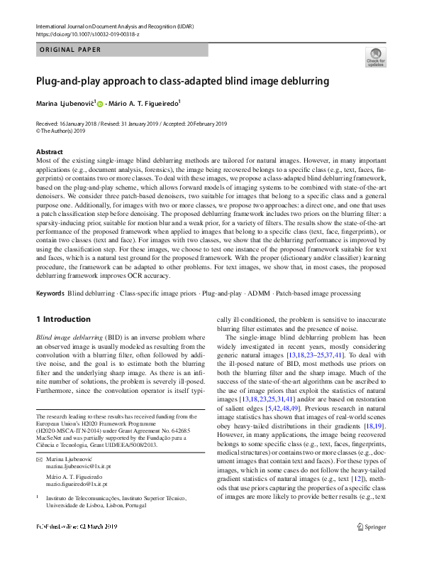(PDF) Plug-and-play approach to class-adapted blind image deblurring