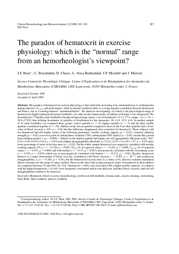 (PDF) The paradox of hematocrit in exercise physiology: which is the ...