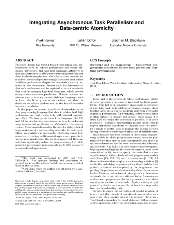 (PDF) Integrating Asynchronous Task Parallelism and Data-centric Atomicity