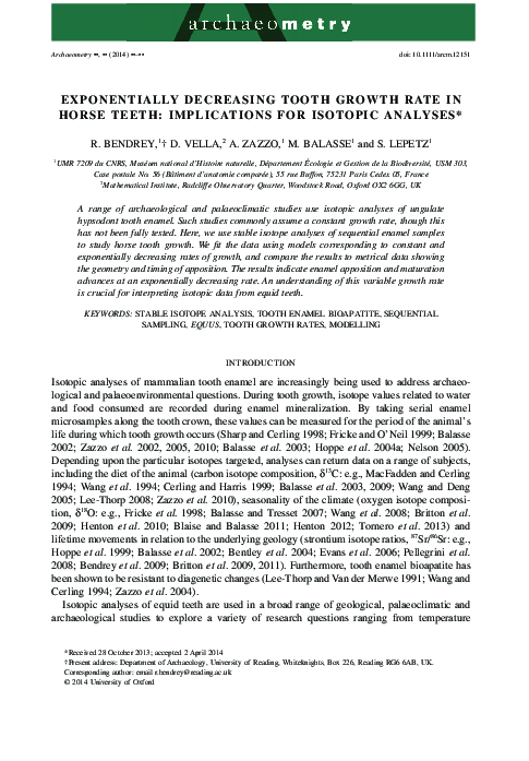 (PDF) Exponentially decreasing tooth growth rate in horse teeth ...