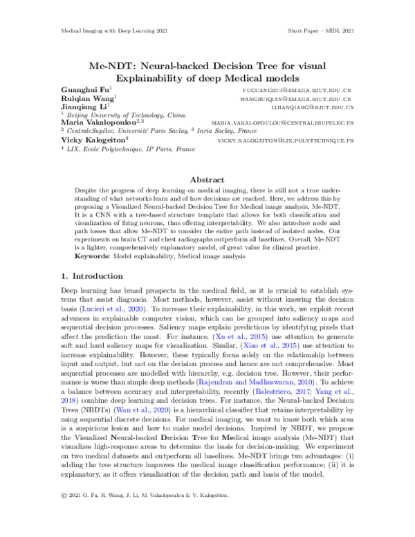 (PDF) Me-NDT: Neural-backed Decision Tree for visual Explainability of deep Medical models