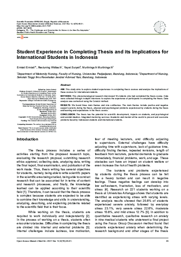 (PDF) Student Experience in Completing Thesis and its Implications for ...