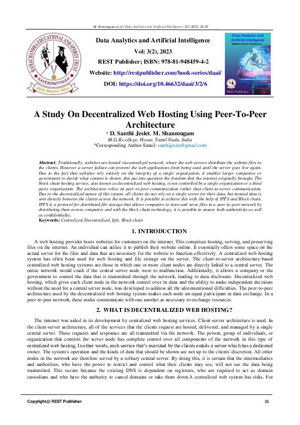 (PDF) A Study On Decentralized Web Hosting Using Peer-To-Peer Architecture
