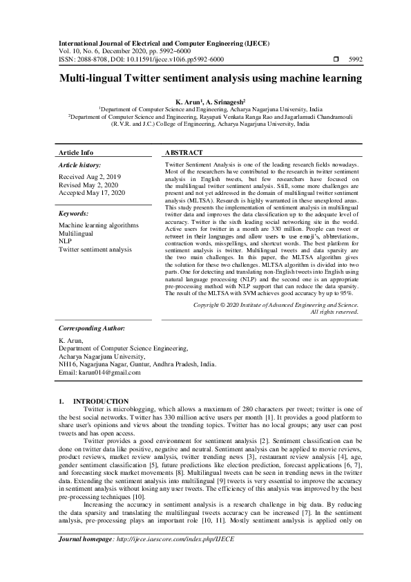 (PDF) Multilingual twitter sentiment analysis using machine learning (PDF) Multilingual twitter sentiment analysis using machine learning