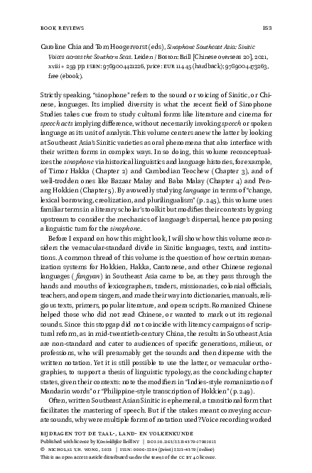 (PDF) Caroline Chia and Tom Hoogervorst (eds), Sinophone Southeast Asia ...