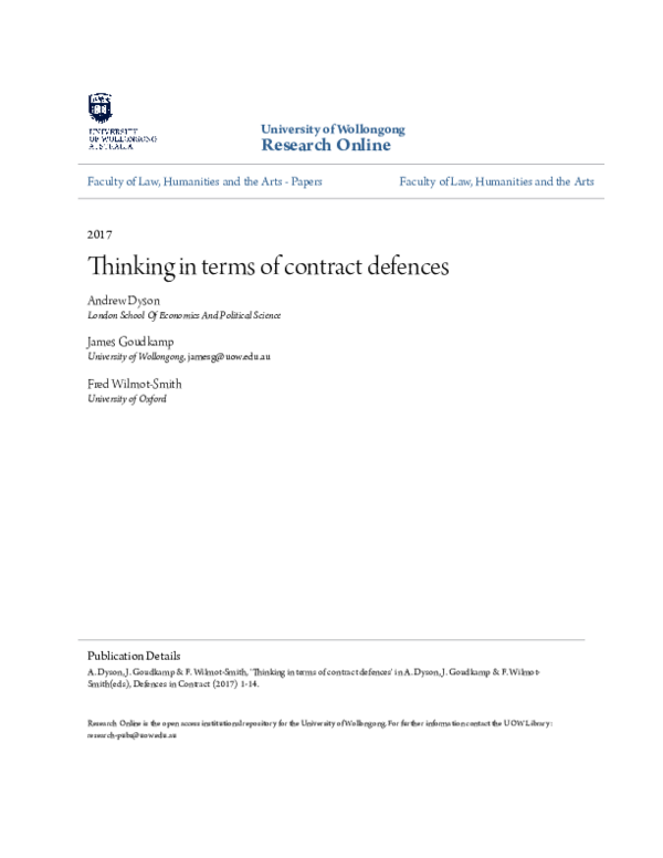 (PDF) Thinking in Terms of Contract Defences