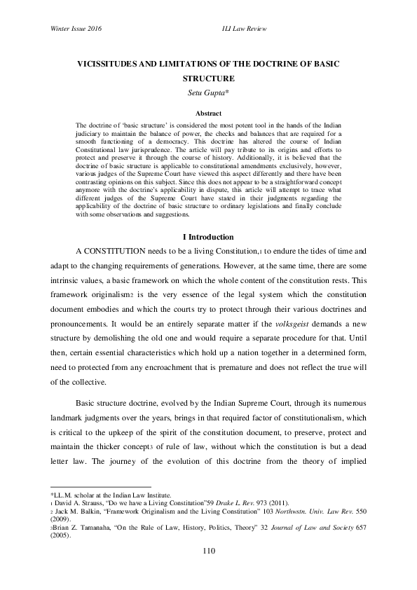 (PDF) VICISSITUDES AND LIMITATIONS OF THE DOCTRINE OF BASIC STRUCTURE