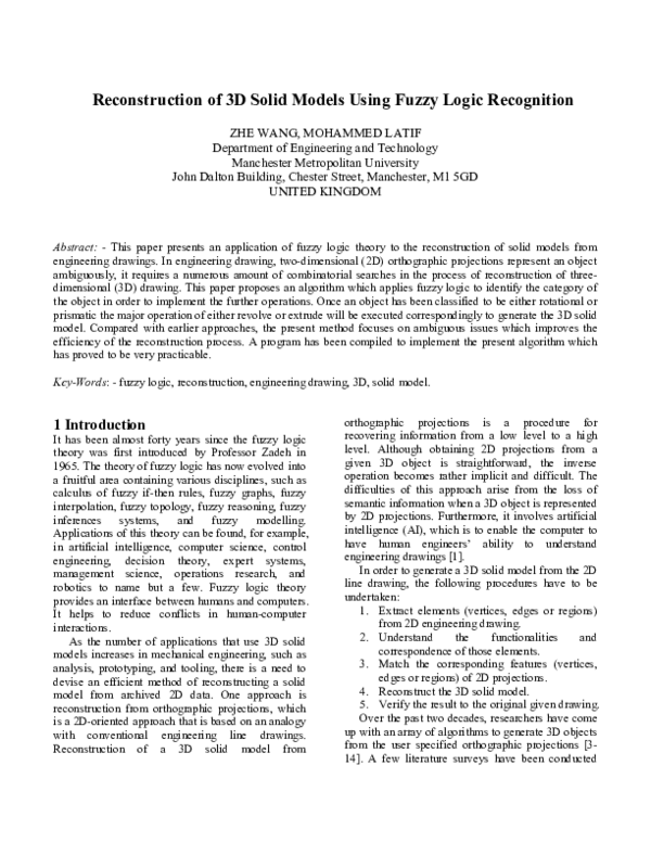Pdf Reconstruction Of 3d Solid Models Using Fuzzy Logic Recognition