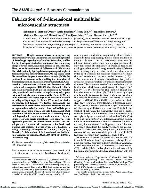 (PDF) Fabrication of 3-dimensional multicellular microvascular structures