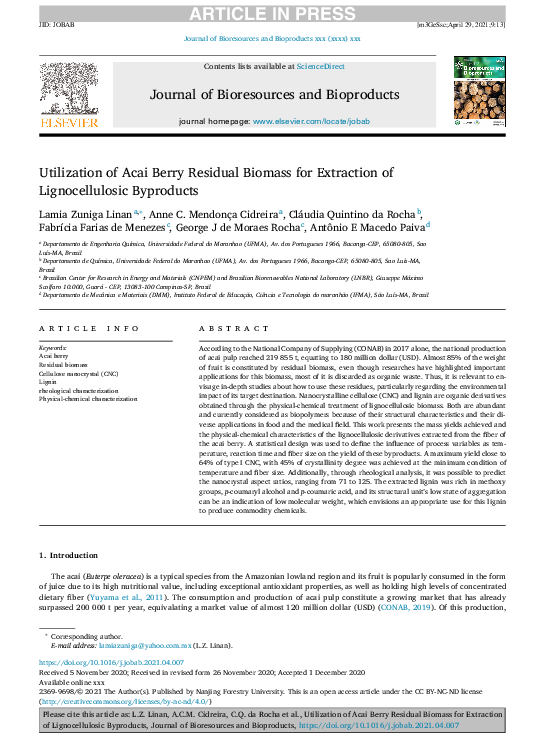 (PDF) Utilization of Acai Berry Residual Biomass for Extraction of ...
