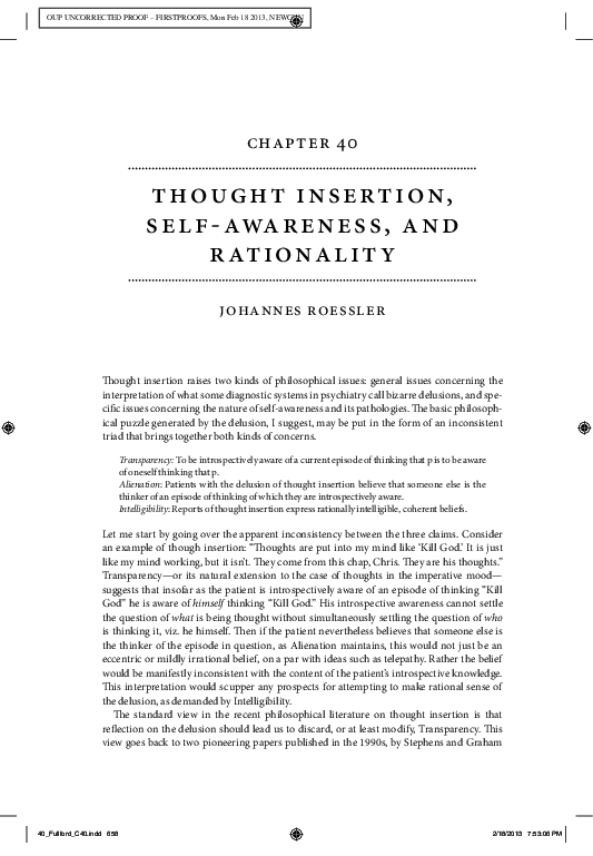 (PDF) Thought Insertion, Self-Awareness, and Rationality