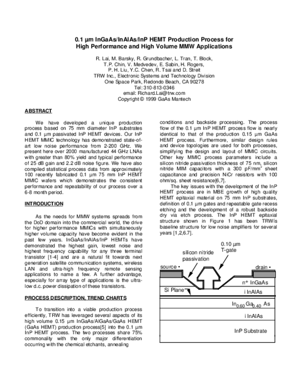 (PDF) 0.1 µm InGaAs/InAlAs/InP HEMT Production Process for High ...
