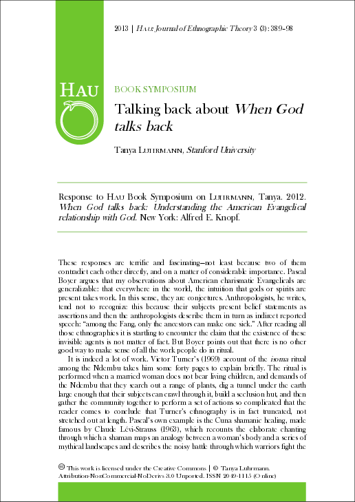 (PDF) Talking back about When God talks back