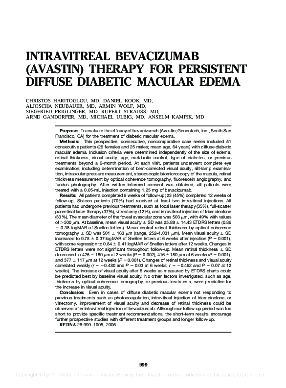 (PDF) Intravitreal Bevacizumab (Avastin) Therapy for Persistent Diffuse ...