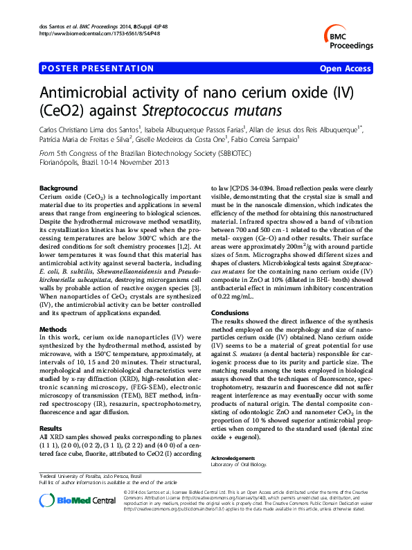 (PDF) Antimicrobial activity of nano cerium oxide (IV) (CeO2) against ...