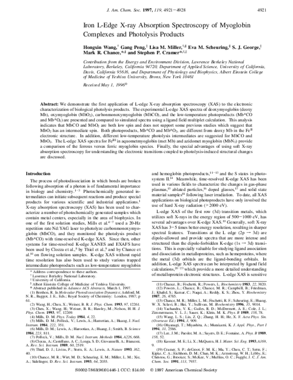 (PDF) Iron L-Edge X-ray Absorption Spectroscopy of Myoglobin Complexes ...