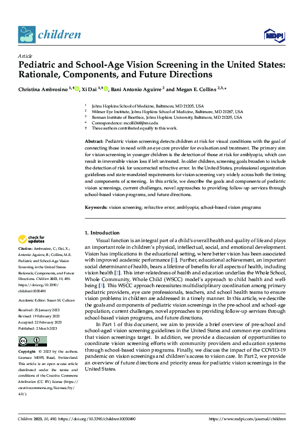 (PDF) Pediatric and School-Age Vision Screening in the United States ...