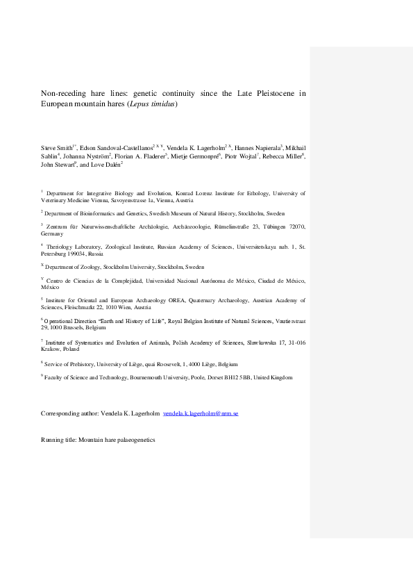 (PDF) Nonreceding hare lines: genetic continuity since the Late ...