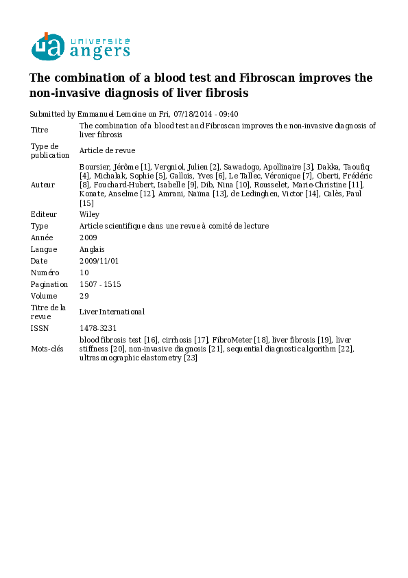 The combination of a blood test and Fibroscan improves the non-invasive ...