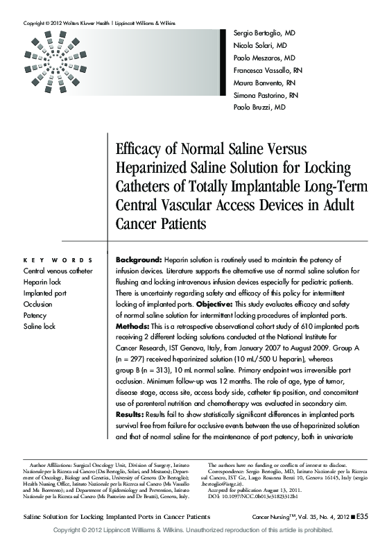 (PDF) Efficacy of Normal Saline Versus Heparinized Saline Solution for ...