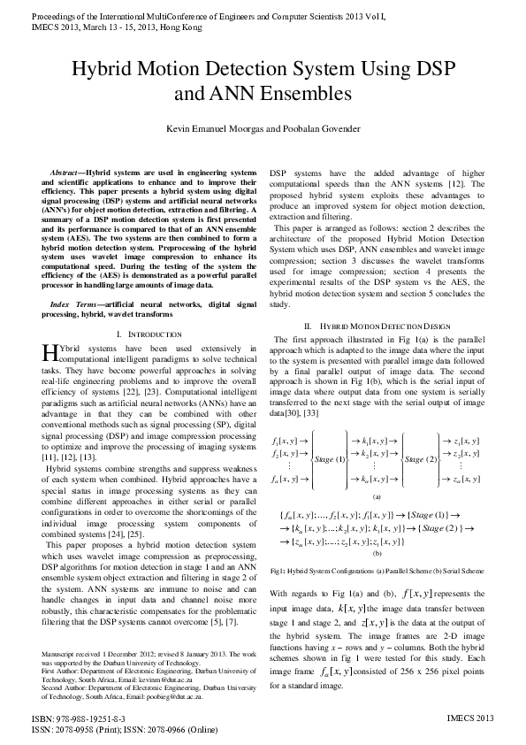 (PDF) Hybrid Motion Detection System Using DSP and ANN Ensembles