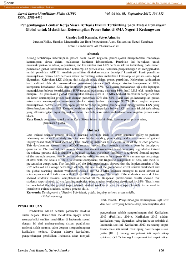 (PDF) Pengembangan Lembar Kerja Siswa Berbasis Inkuiri Terbimbing pada Materi Pemanasan Global ...